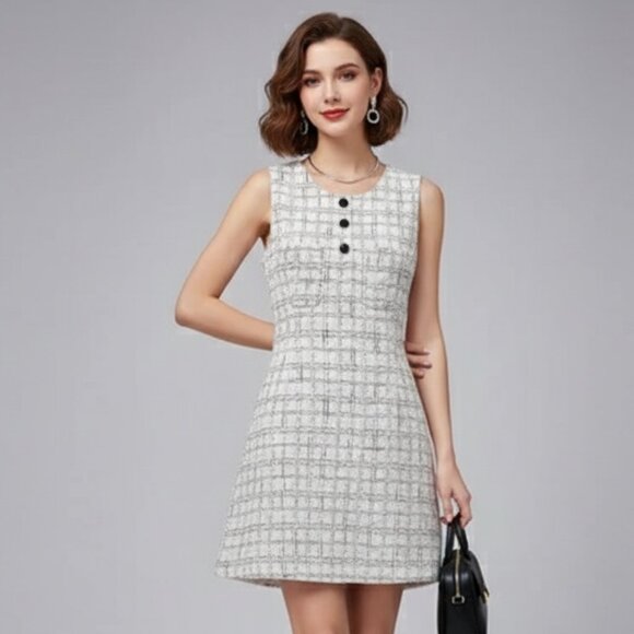 J.ING | Dresses | Nwt Jing White Tweed Sleeveless Mini Dress | Poshmark
